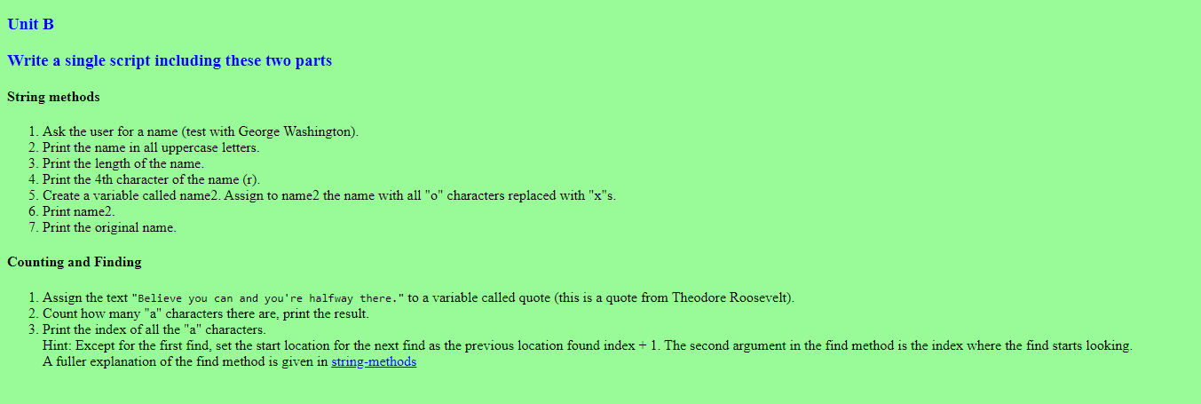 Solved Unit B Write a single script including these two | Chegg.com
