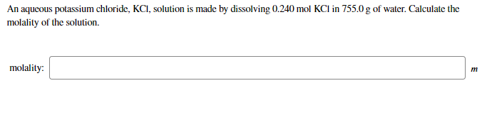 Solved An aqueous potassium chloride, KCl, solution is made | Chegg.com
