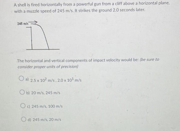 Solved A shell is fired horizontally from a powerful gun | Chegg.com