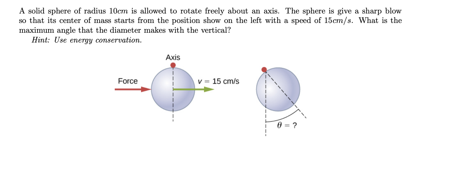 Solved A solid sphere of radius 10cm is allowed to rotate | Chegg.com