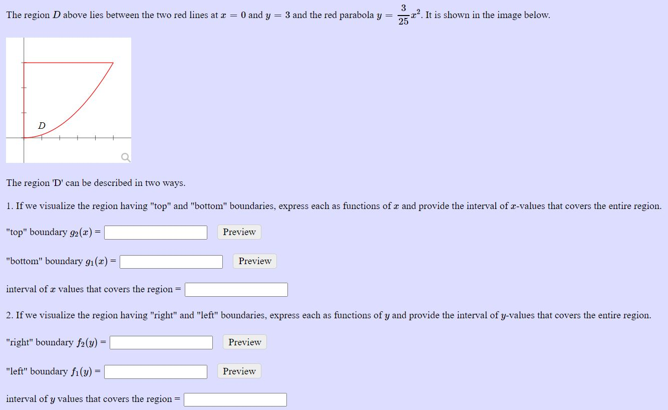 Solved 3 The region D above lies between the two red lines | Chegg.com