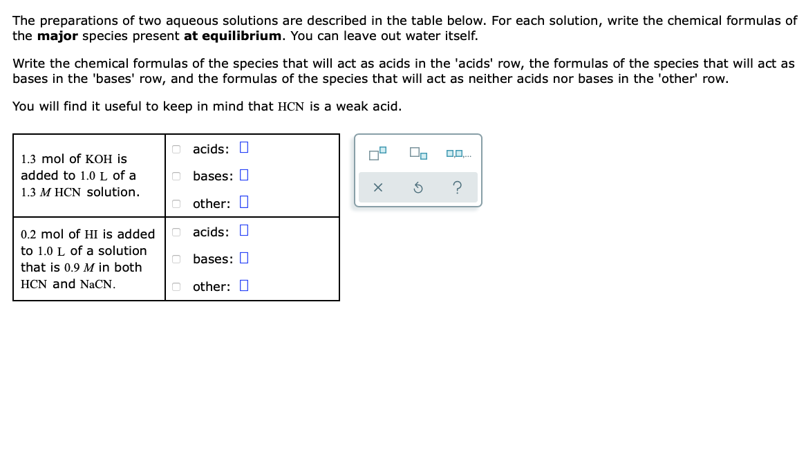 Solved The preparations of two aqueous solutions are | Chegg.com