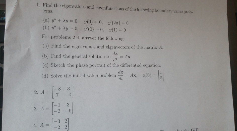 Solved 1. Find the eigenvalues and eigenfunctions of the | Chegg.com