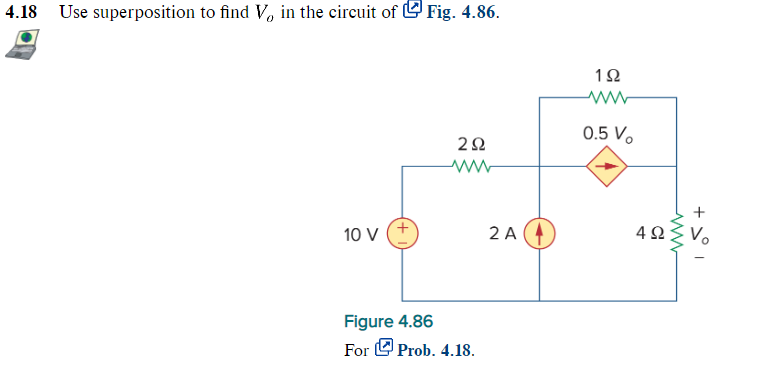 Solved 8 Use superposition to find Vo in the circuit of [【्ञ | Chegg.com