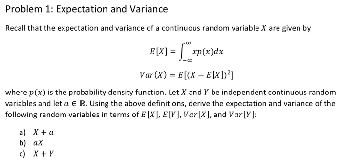 Solved Problem 1: Expectation and Variance Recall that the | Chegg.com Solved Problem 1: Expectation and Variance Recall that the | Chegg.com