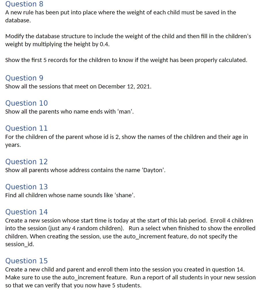 Solved Question 1 Show the first and last names of all | Chegg.com