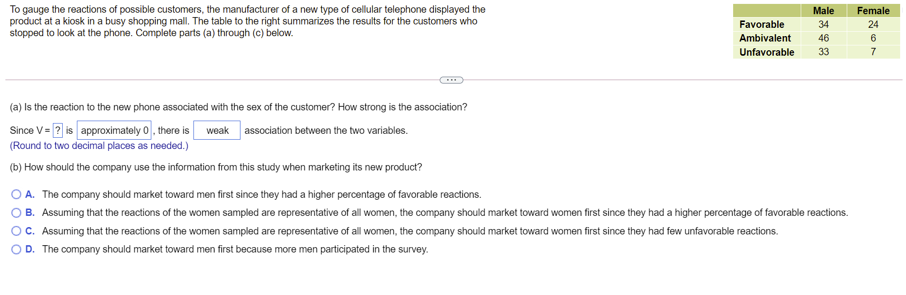 Solved To gauge the reactions of possible customers, the | Chegg.com