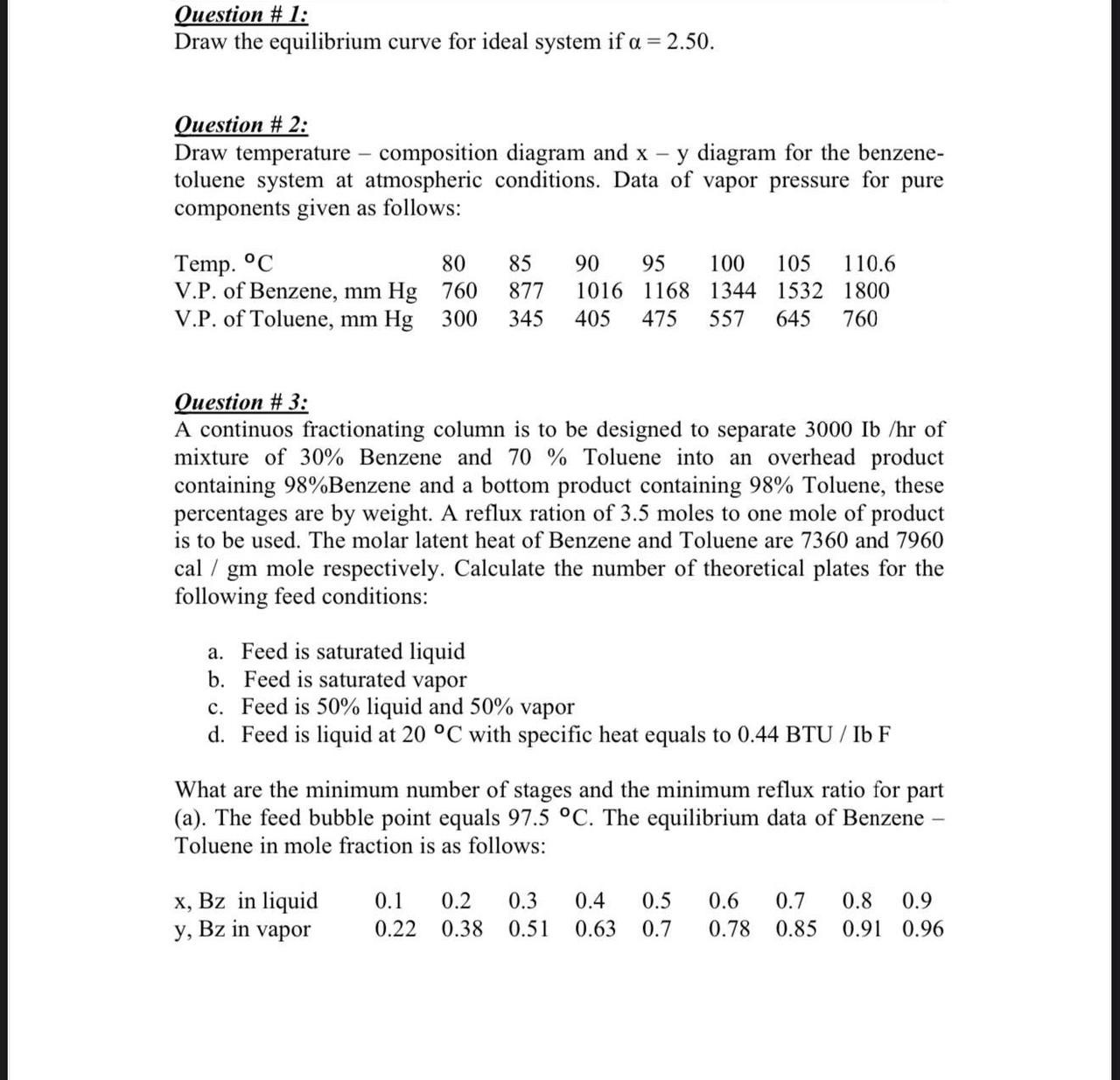Ouestion \# 1: Draw the equilibrium curve for ideal | Chegg.com