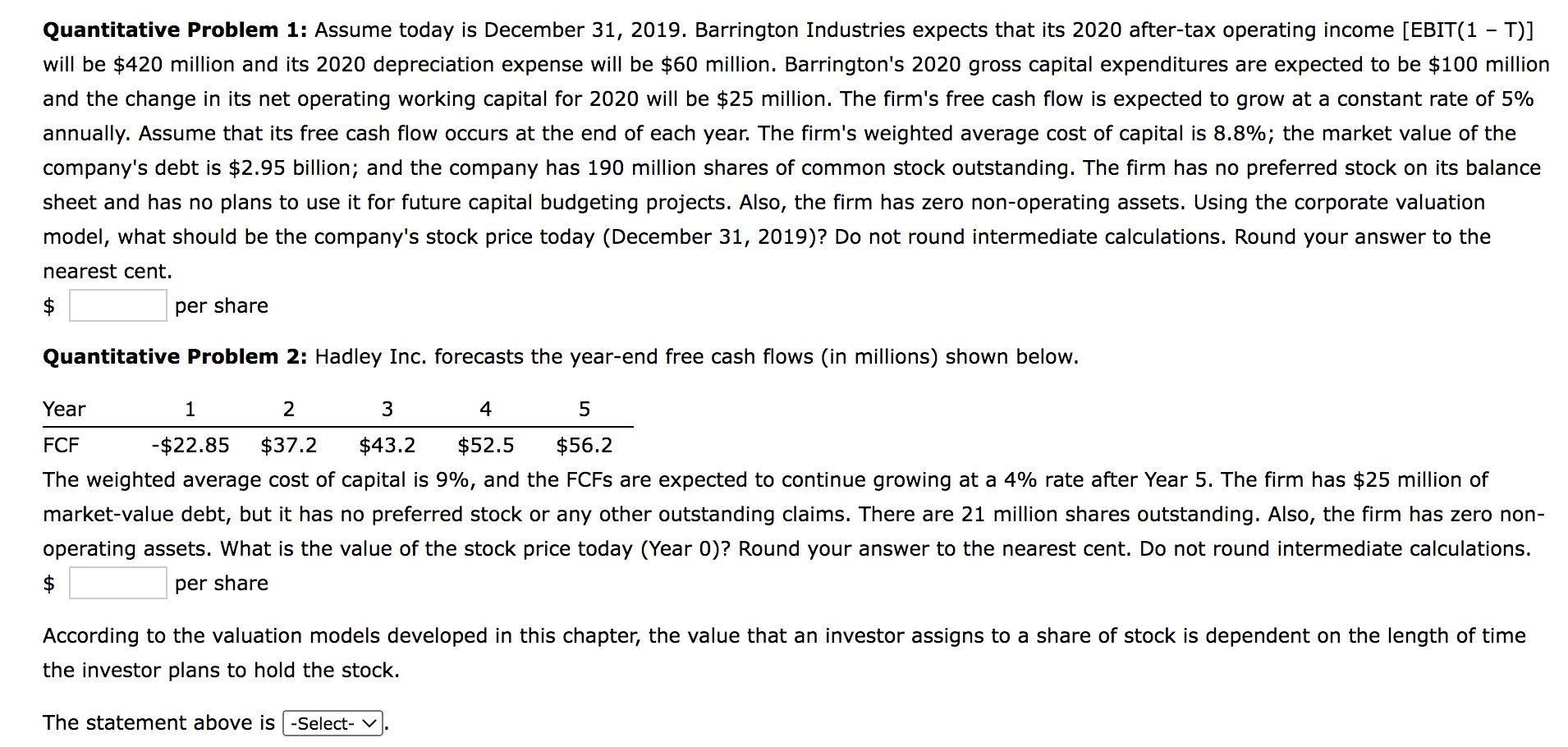 Solved Quantitative Problem 1: Assume today is December 31, | Chegg.com Solved Quantitative Problem 1: Assume today is December 31, | Chegg.com