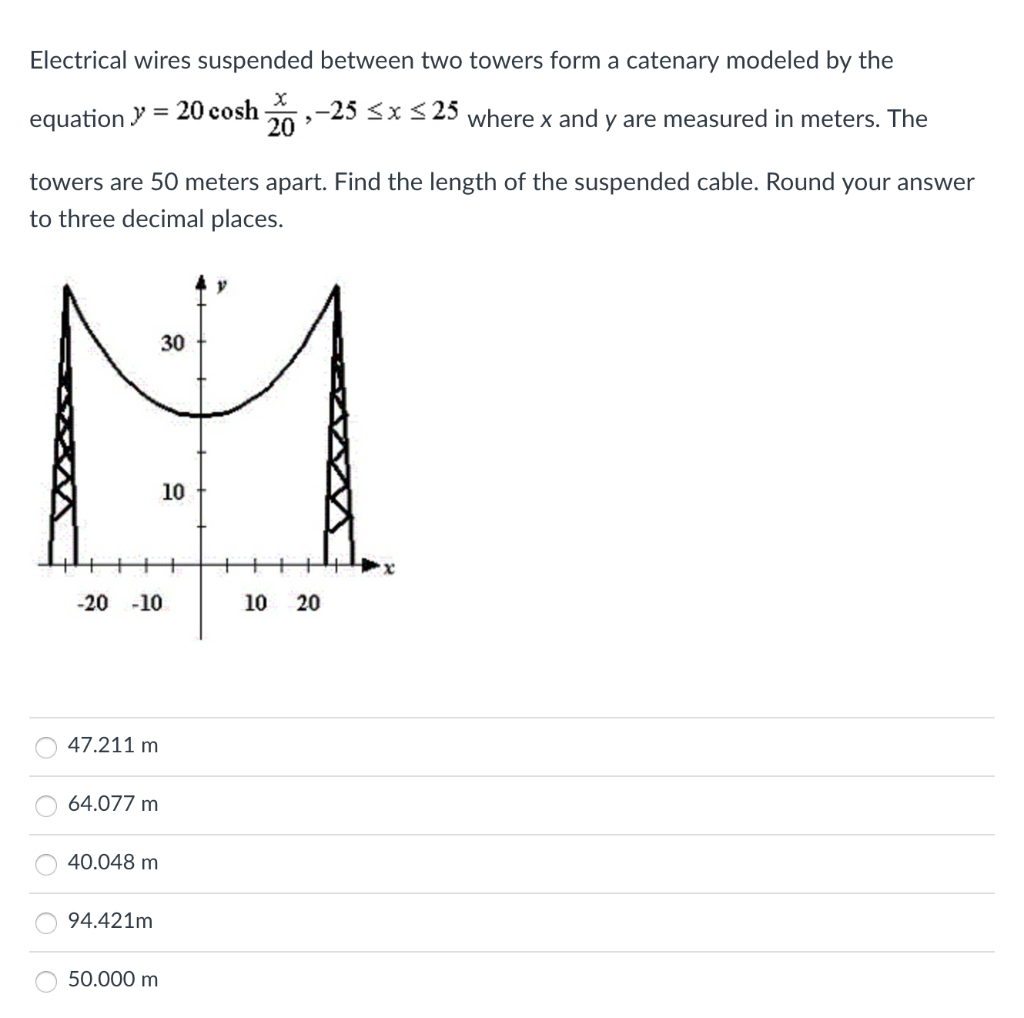 Solved Electrical wires suspended between two towers form a | Chegg.com