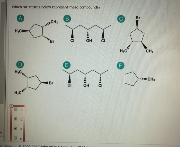 Solved Which structures below represent meso compounds? c | Chegg.com