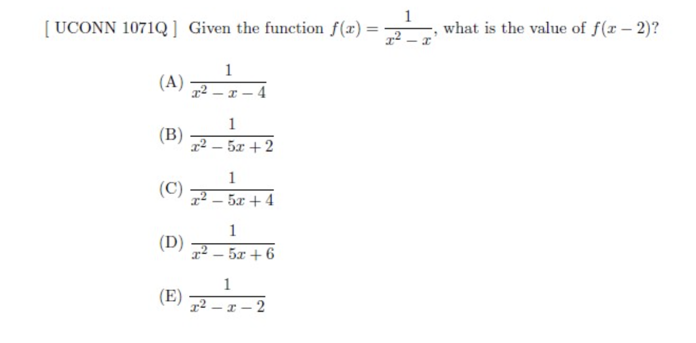 Solved [ ﻿UCONN 1071Q] ﻿Given the function f(x)=1x2-x, ﻿what | Chegg.com