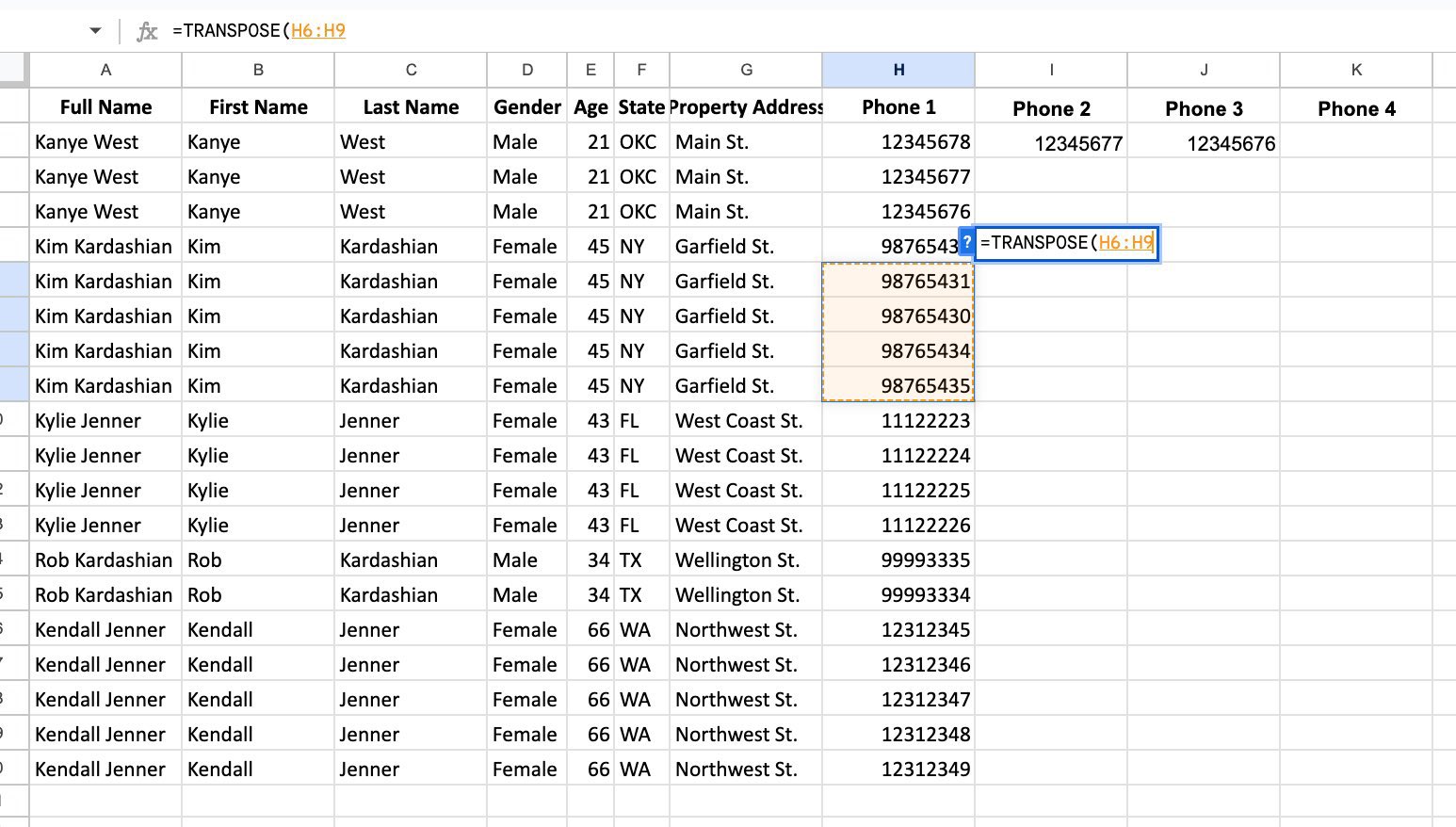 Solved Gsheet Formula Transpose for different namesI wanted | Chegg.com