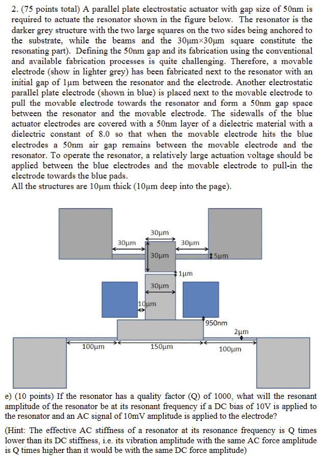 Solved 2. (75 points total) A parallel plate electrostatic | Chegg.com