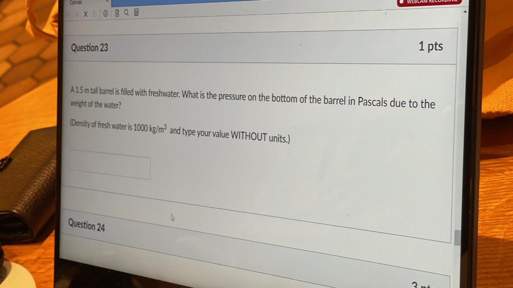 Solved A 1.5m tall barrel is filled with freshwater. What is | Chegg.com