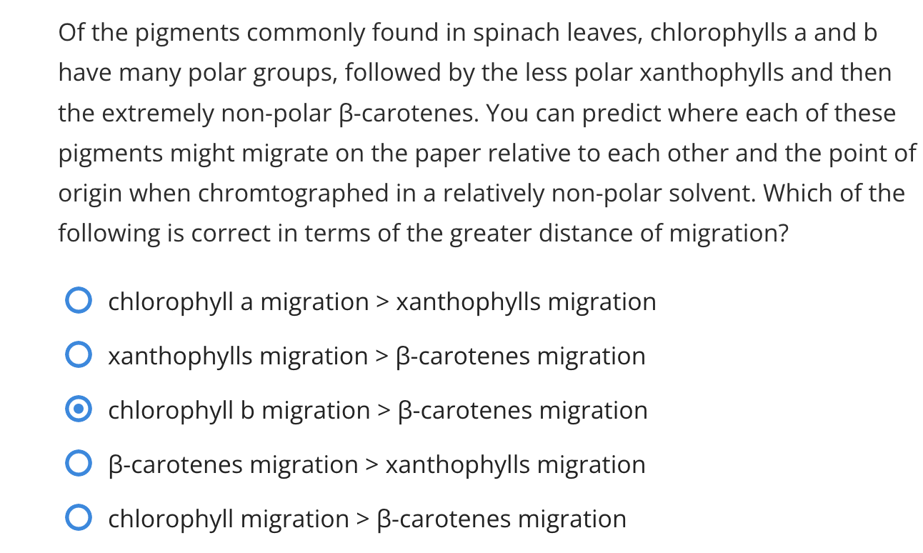 Solved Of the pigments commonly found in spinach leaves, | Chegg.com