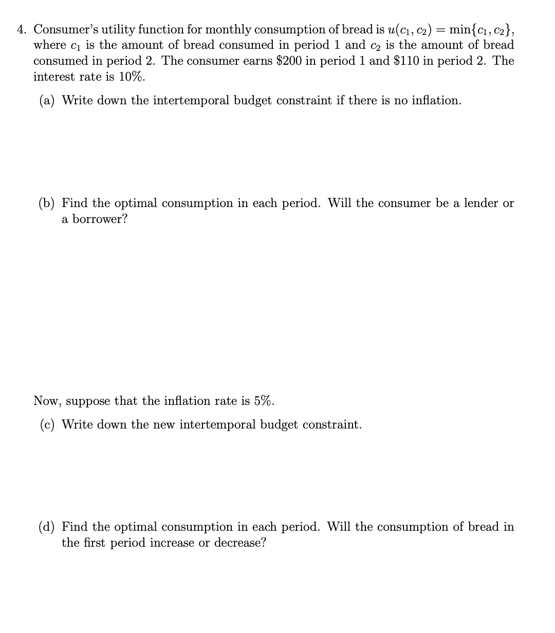 Solved Consumer's utility function for monthly consumption | Chegg.com