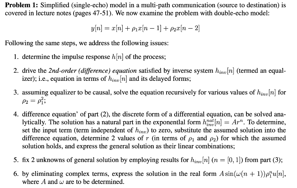 Solved Problem 1: Simplified (single-echo) model in a | Chegg.com