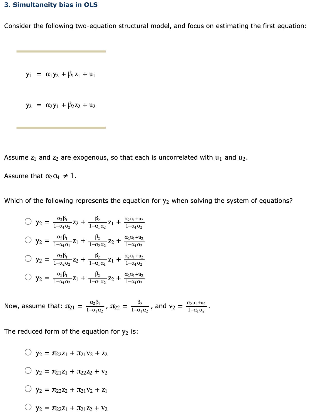 Solved Simultaneity bias in OLSConsider the following | Chegg.com