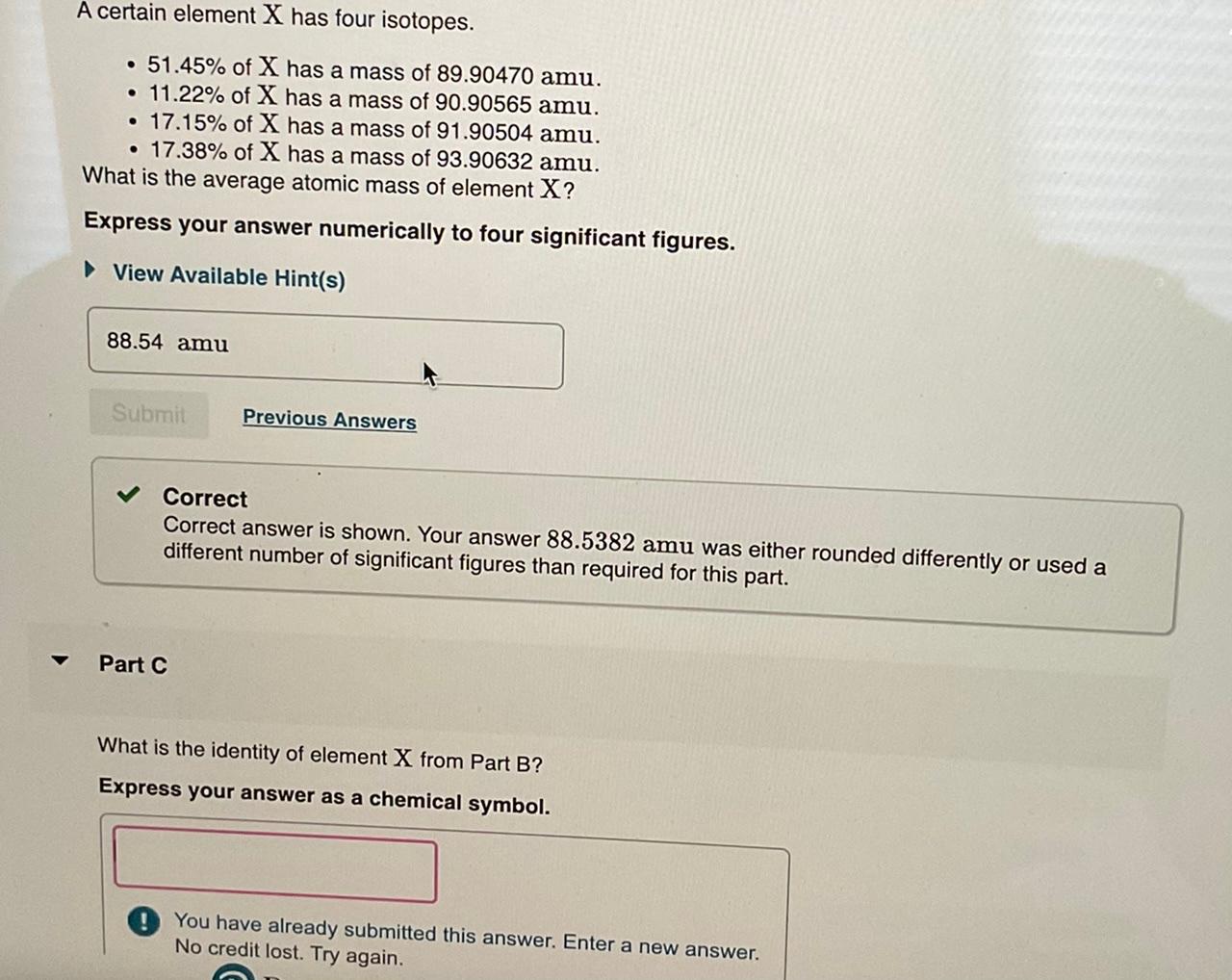 Solved A certain element X has four isotopes. • 51.45% of X | Chegg.com