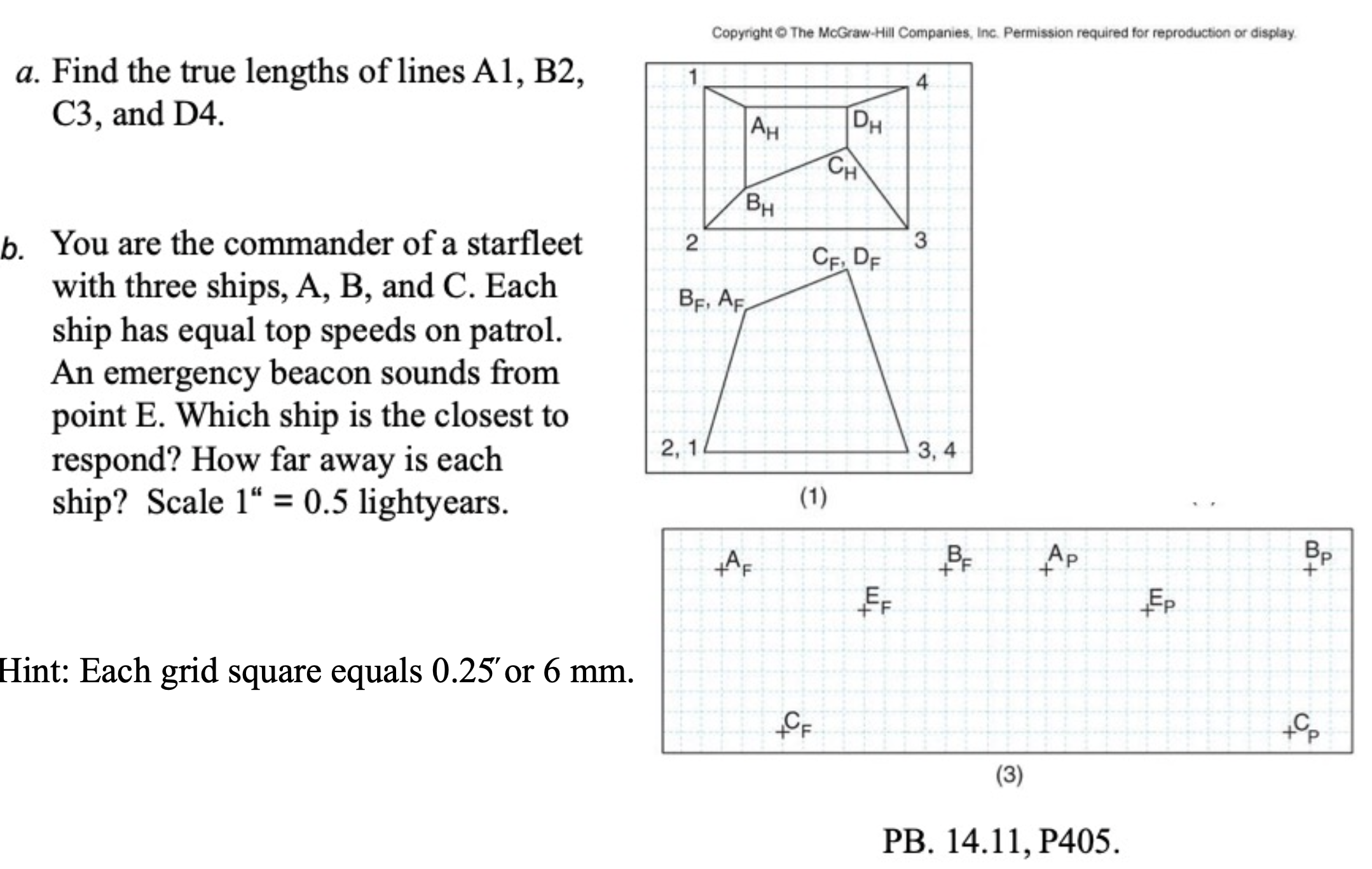 Solved a. Find the true lengths of lines A1, B2, Copyright | Chegg.com