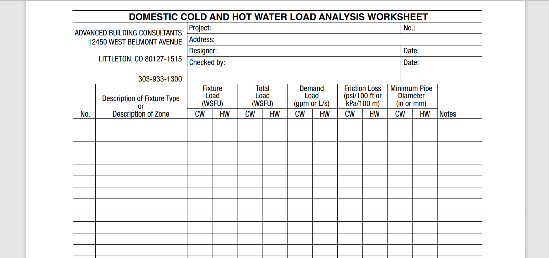 DOMESTIC COLD AND HOT WATER LOAD ANALYSIS WORKSHEET | Chegg.com