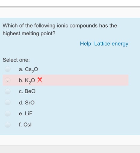 Solved Which Of The Following Ionic Compounds Has The