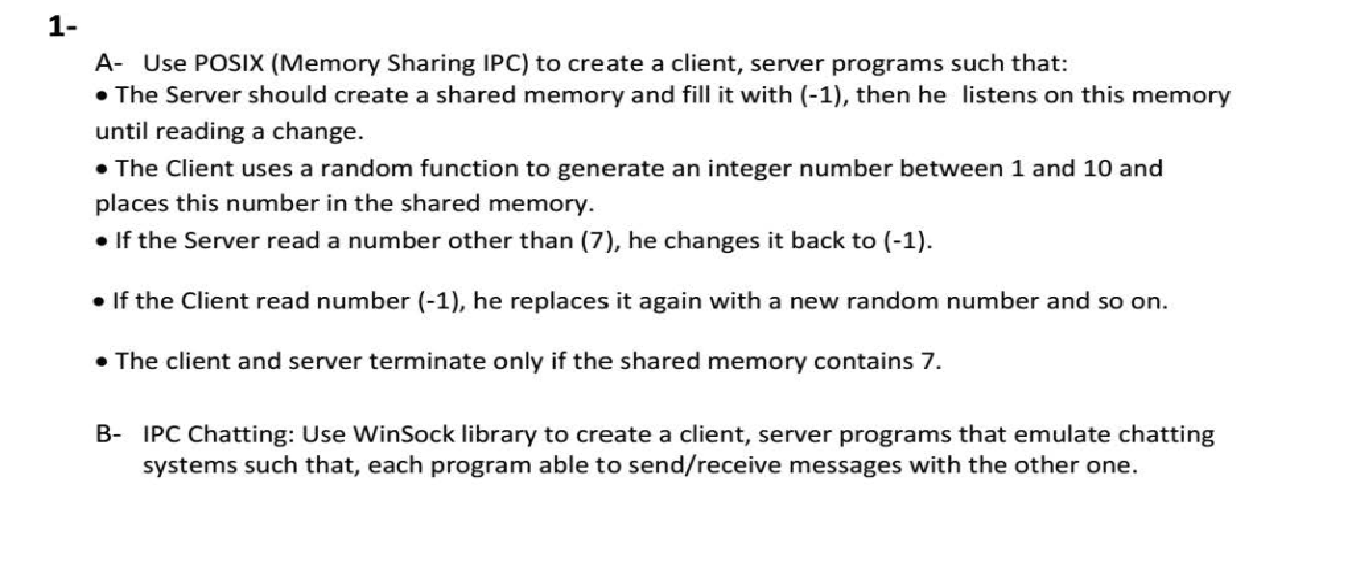 Solved IPC Chatting: Use WinSock library to create a client, | Chegg.com