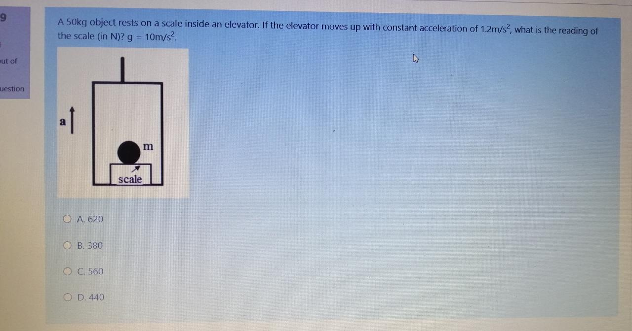 Solved 9 A 50kg object rests on a scale inside an elevator. | Chegg.com