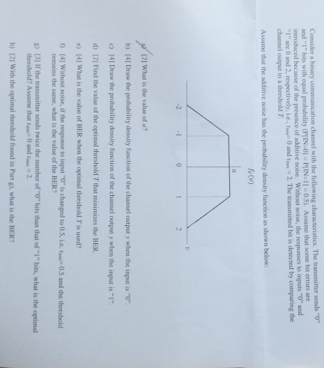 Solved Consider a binary communication channel with the | Chegg.com