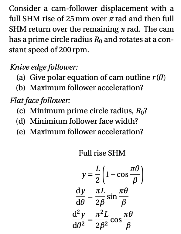 Consider a cam-follower displacement with a full SHM | Chegg.com