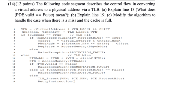 (14)(12 points) The following code segment describes | Chegg.com
