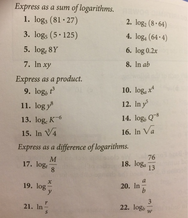 Solved Express as a sum of logarithms. 1. log3 (81 27) 3. | Chegg.com
