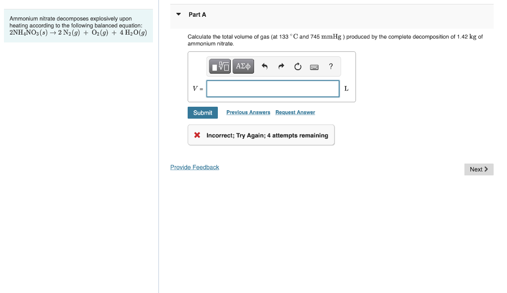 Solved Ammonium nitrate decomposes explosively upon heating | Chegg.com