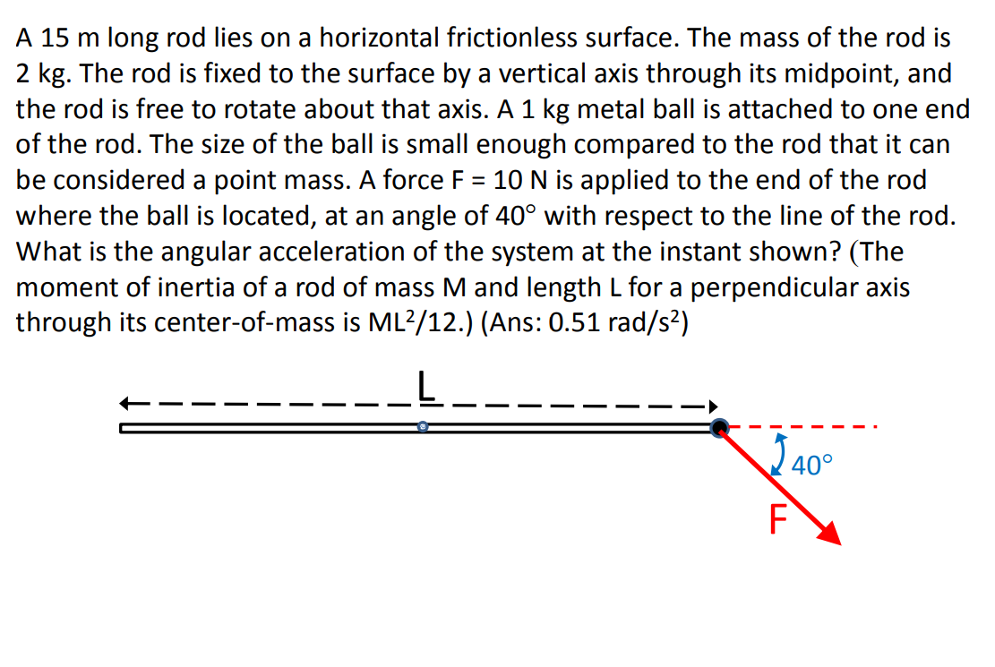 Solved A 15 m long rod lies on a horizontal frictionless | Chegg.com
