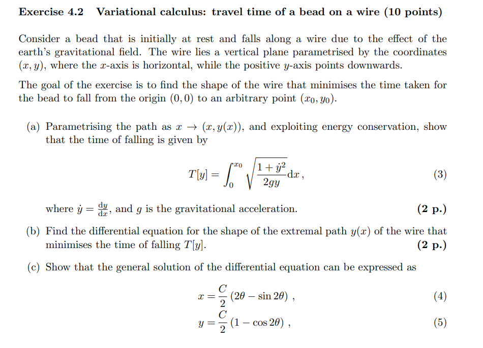 Solved Exercise 4.2 Variational calculus: travel time of a | Chegg.com