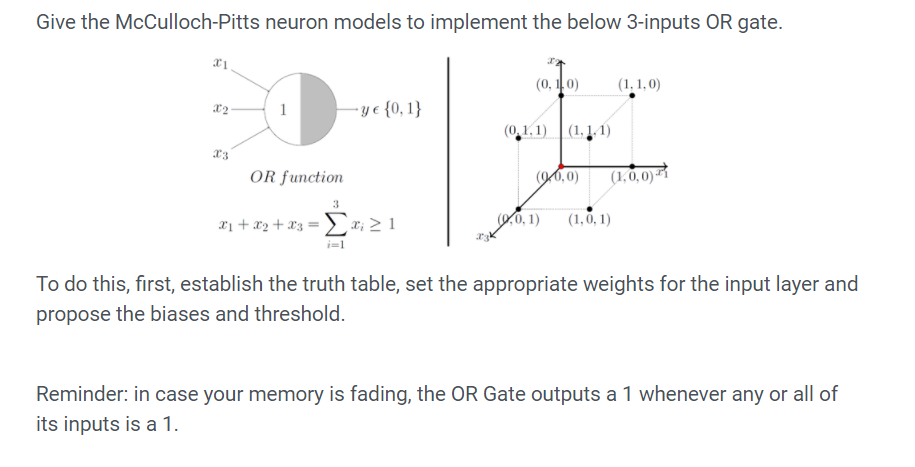 Solved Give the McCulloch-Pitts neuron models to implement | Chegg.com