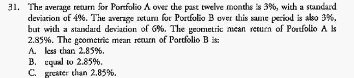 Solved 31. The average return for Portfolio A over the past | Chegg.com