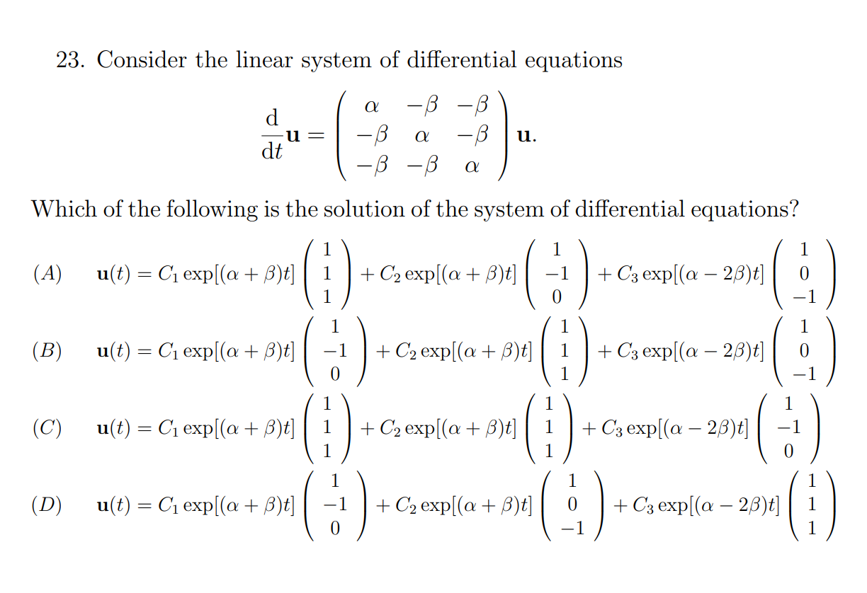Solved 23. Consider the linear system of differential | Chegg.com