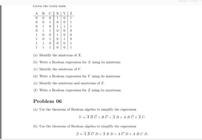 Solved Given the truth table Identify the minterms of X. | Chegg.com