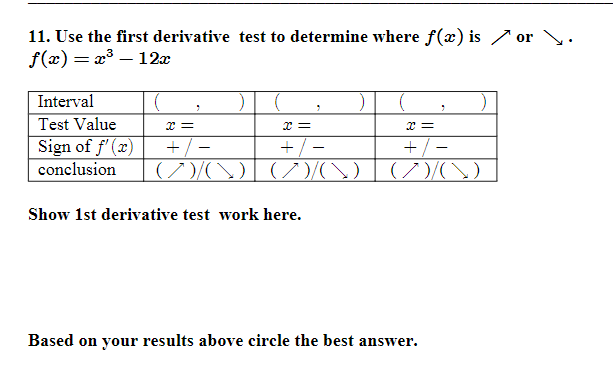 Solved 11. Use the first derivative test to determine where | Chegg.com