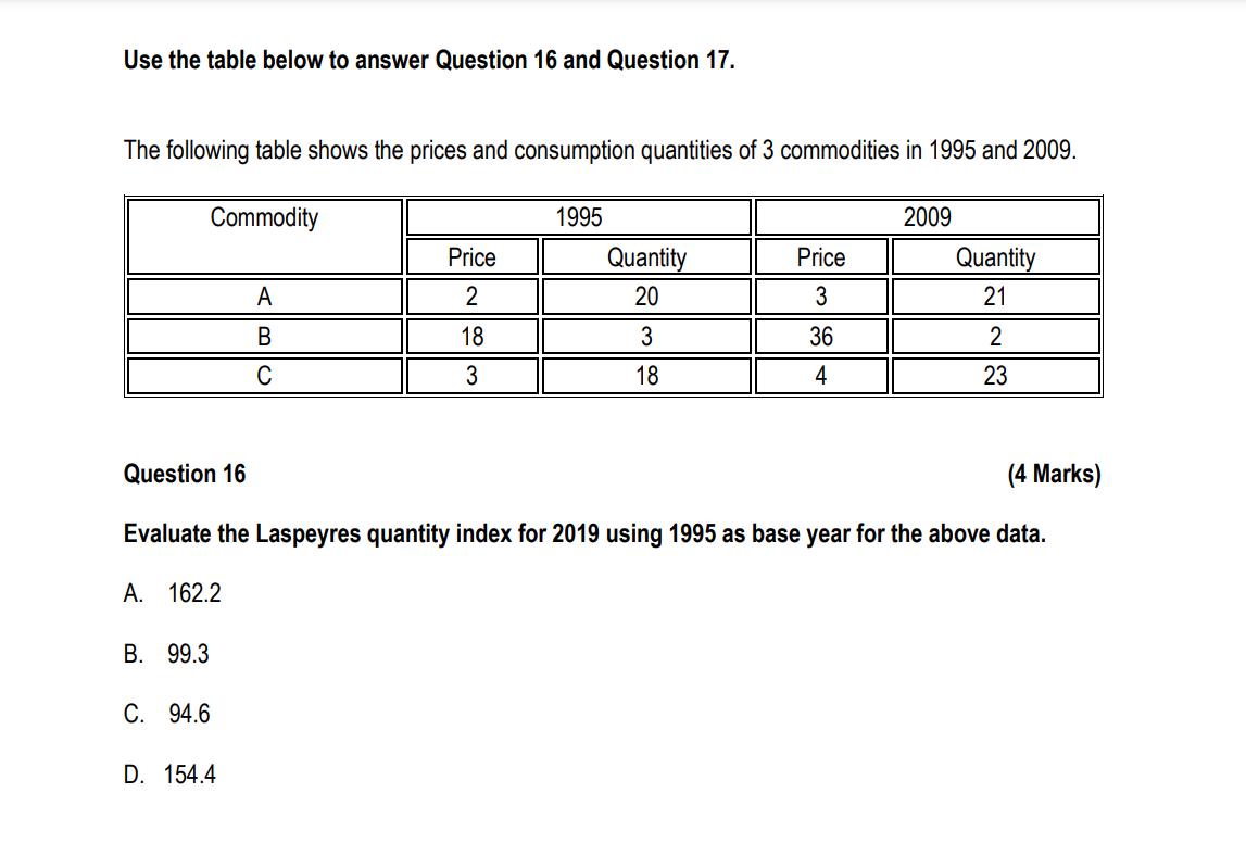[Solved]: Use the table below to answer Question 16