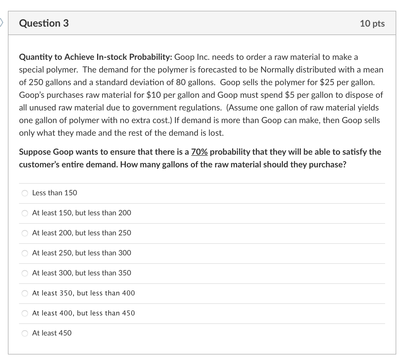 Solved Quantity to Achieve In-stock Probability: Goop Inc. | Chegg.com