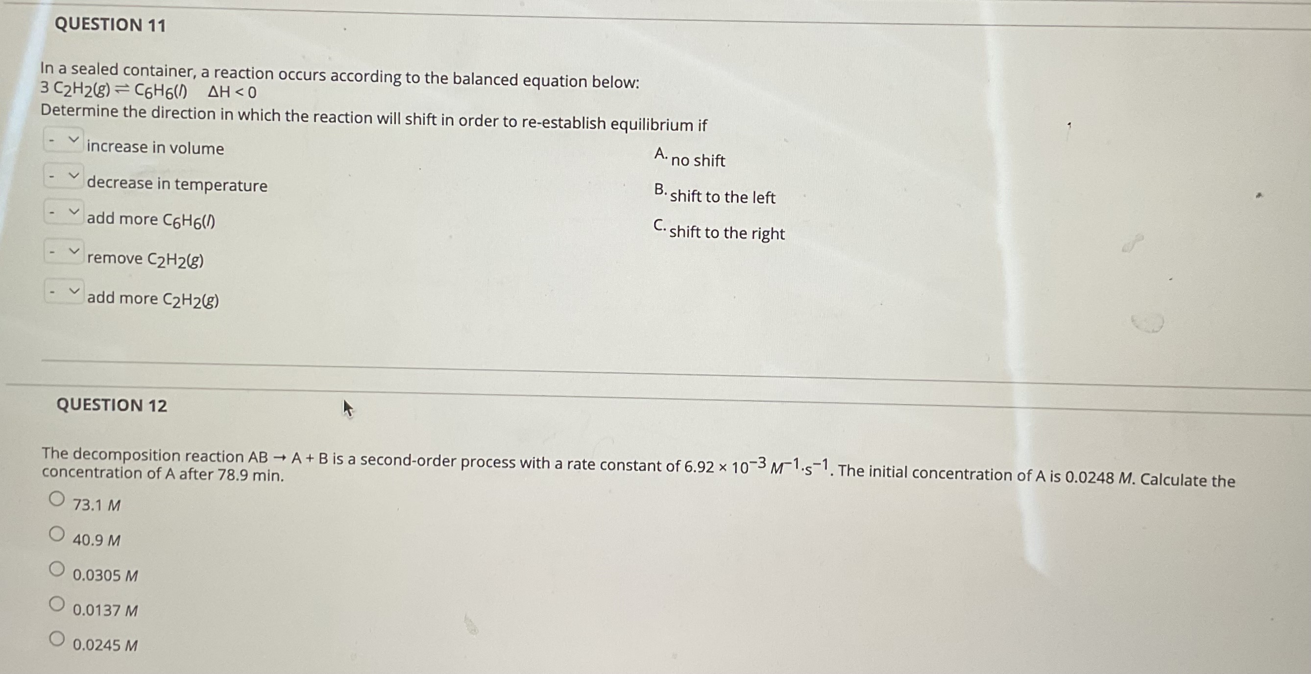 Solved In a sealed container, a reaction occurs according to | Chegg.com