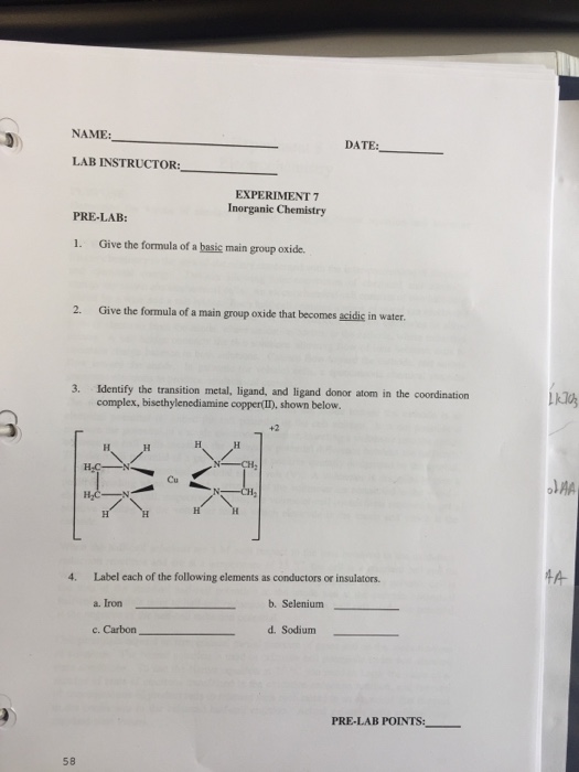 Solved NAME: DATE: LAB INSTRUCTOR, - EXPERIMENT 7 Inorganic | Chegg.com
