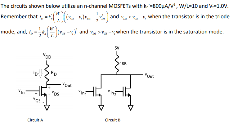 Solved The circuits shown below utilize an n-channel MOSFETs | Chegg.com