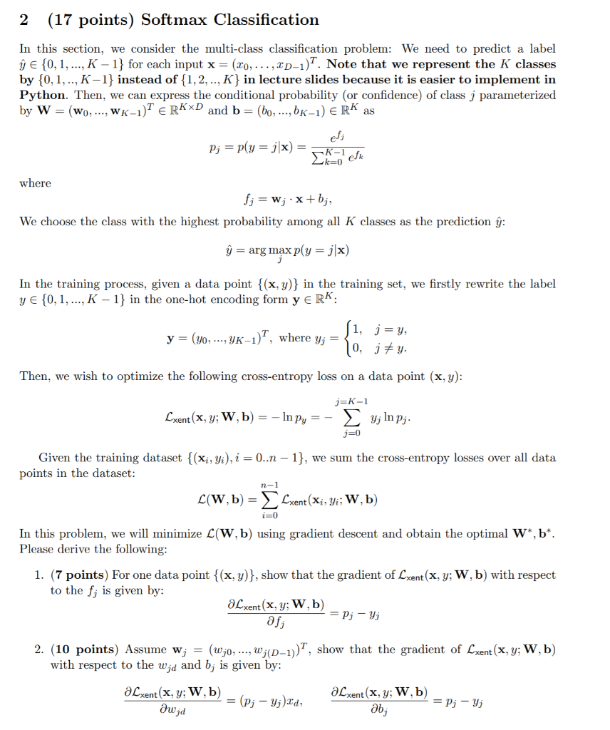 2 (17 points) Softmax Classification In this section, | Chegg.com