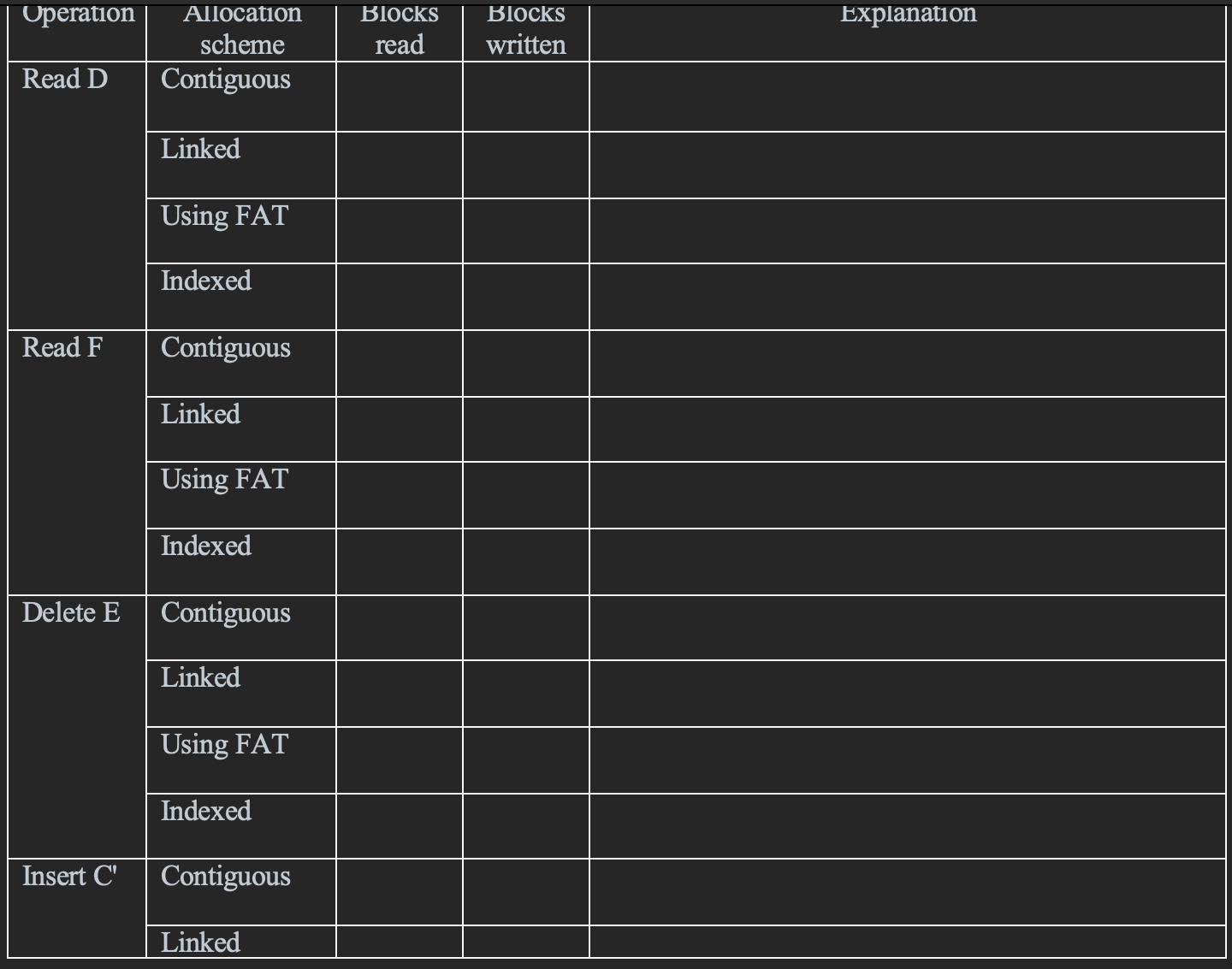 Solved A file consists of eight logical blocks, A through H, | Chegg.com