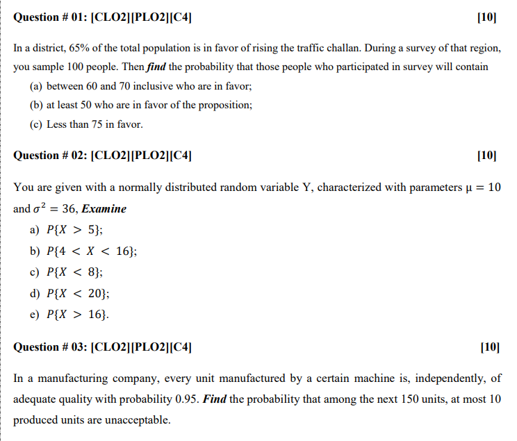 Solved Question # 01: [CLO2][PLO2](C4) [10] In a district, | Chegg.com