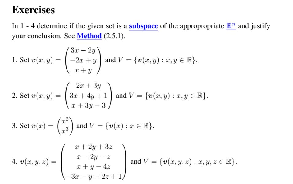 Solved In 1 - 4 determine if the given set is a subspace of | Chegg.com